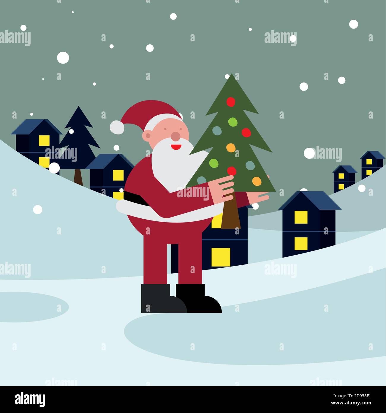 santa claus lifting pine tree christmas character vector illustration ...
