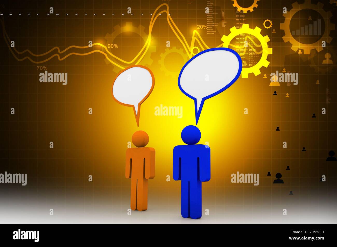 Two people talk in speech bubbles Stock Photo - Alamy