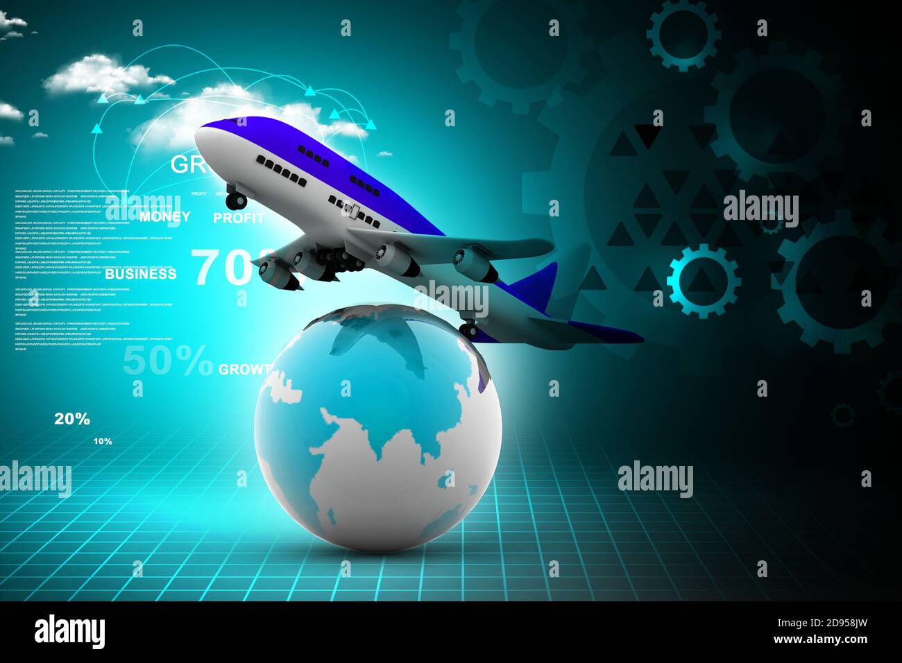 3d Air line over globe Stock Photo - Alamy