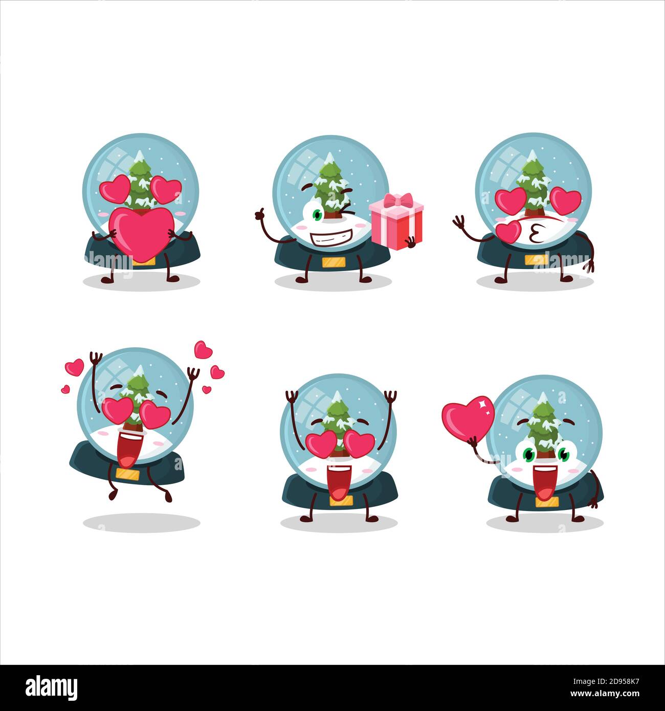 Snowball with tree cartoon character with love cute emoticon Stock ...