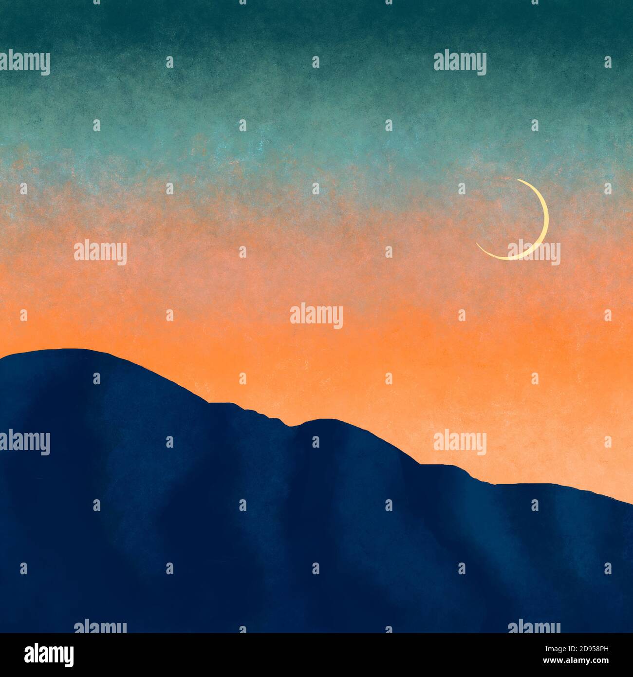 Watercolor illustration of mountains at sunset Stock Photo - Alamy