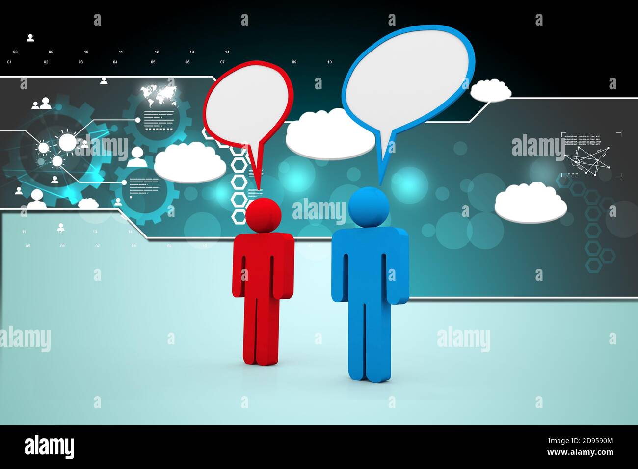 Two people talk in speech bubbles Stock Photo - Alamy