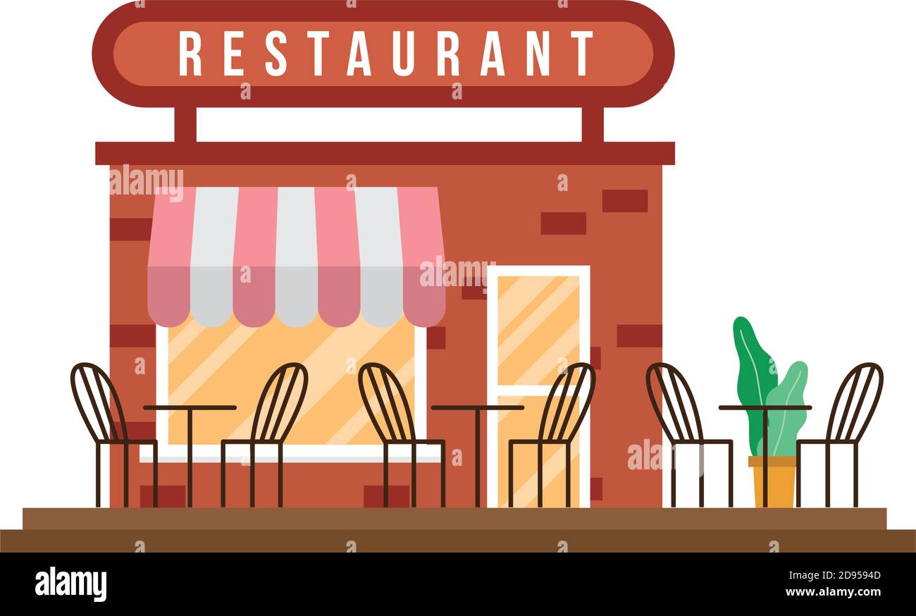 little restaurant store building facade scene vector illustration ...