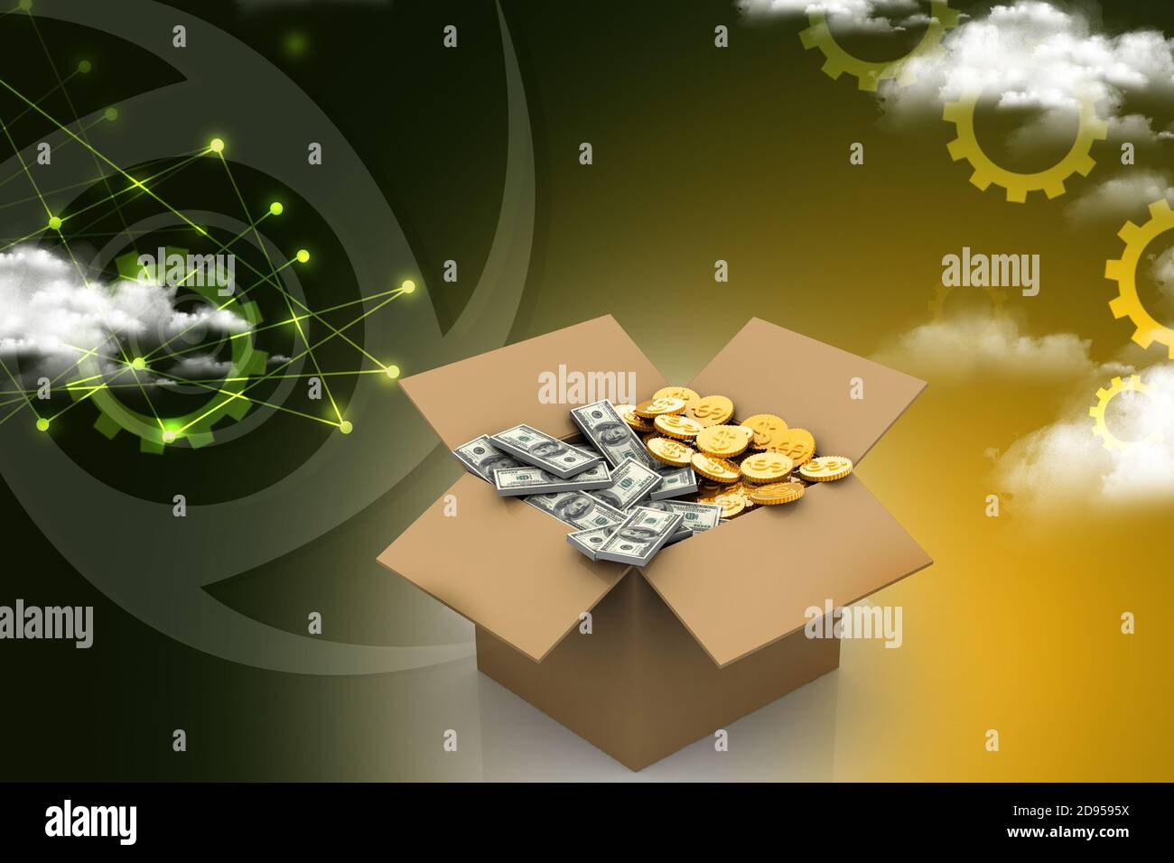 Open Cardboard box with money Stock Photo - Alamy