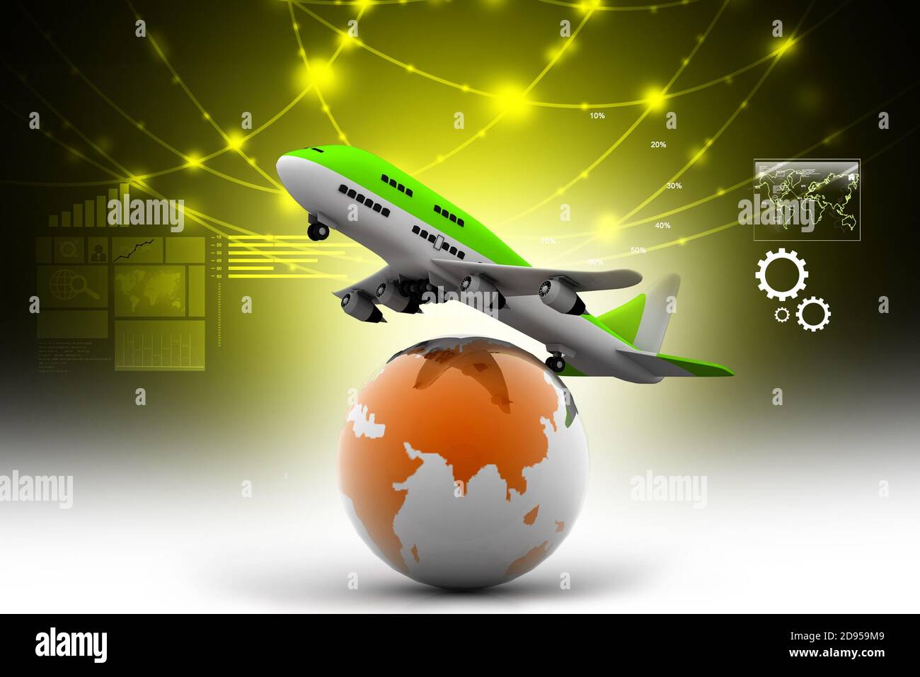 3d Air line over globe Stock Photo - Alamy