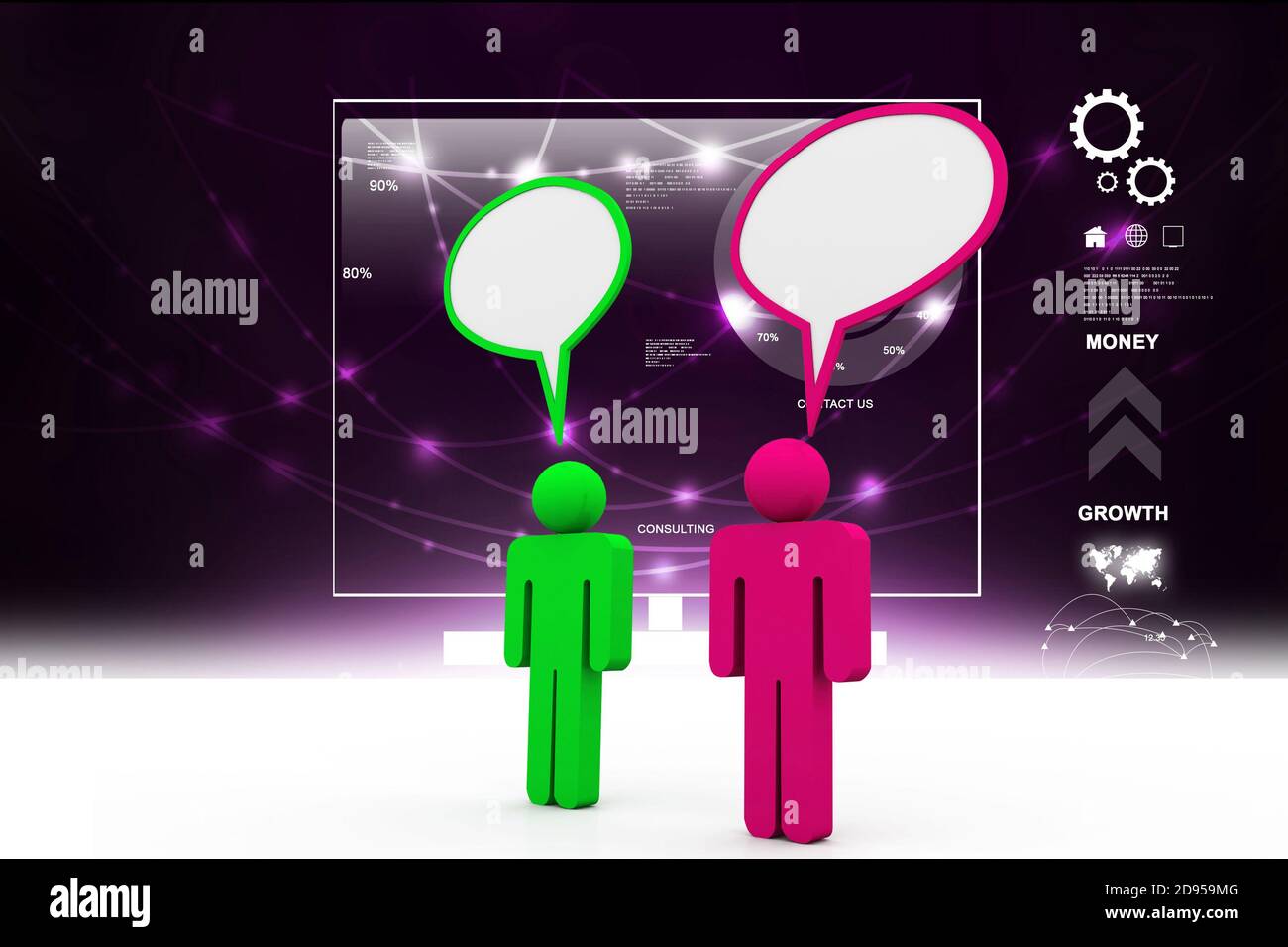 Two people talk in speech bubbles Stock Photo - Alamy
