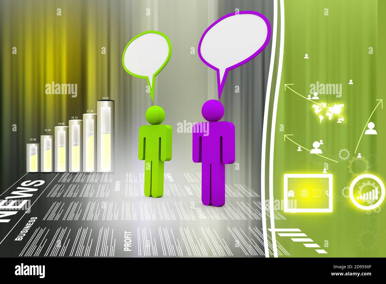 Two people talk in speech bubbles Stock Photo - Alamy
