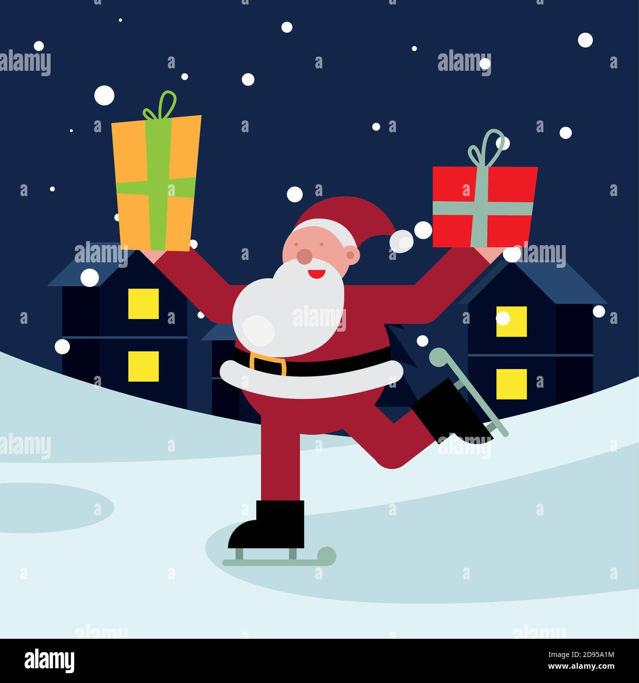 santa claus lifting gifts in skates christmas character vector ...