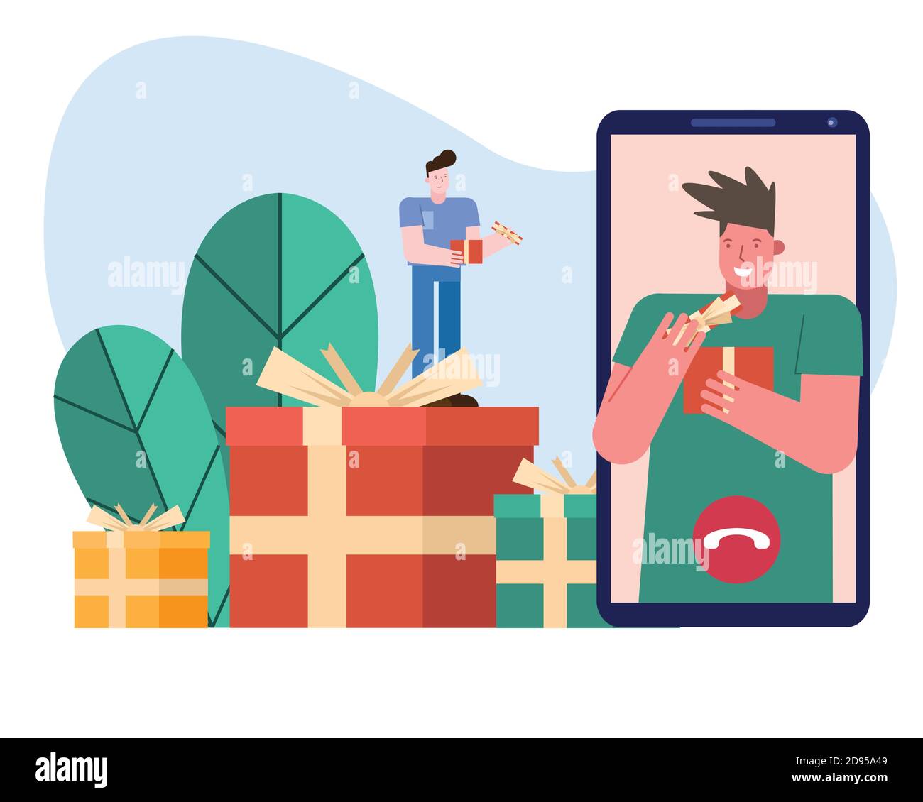 men opening gifts in smartphone characters scene vector illustration ...