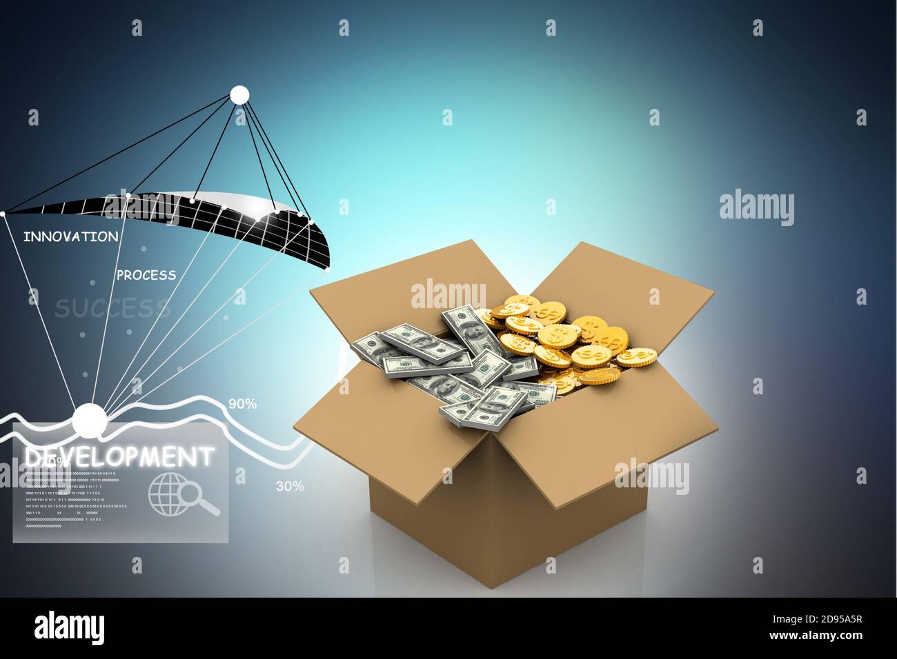 Open Cardboard box with money Stock Photo - Alamy