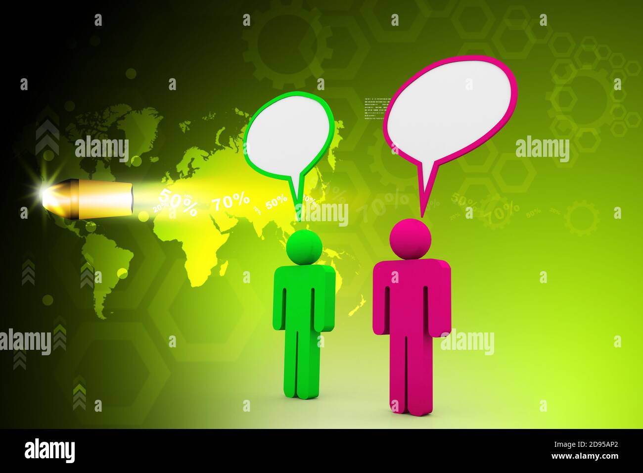 Two people talk in speech bubbles Stock Photo - Alamy