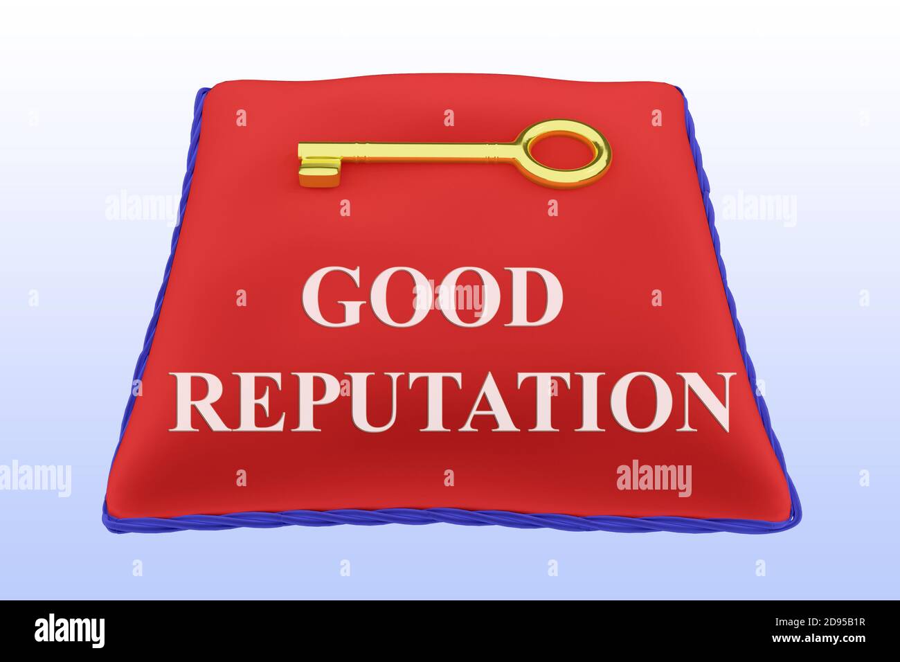 Render illustration of GOOD REPUTATION Title on red velvet pillow vear ...