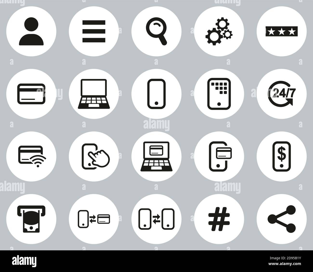Mobile Banking Icons Black & White Flat Design Circle Set Big Stock ...