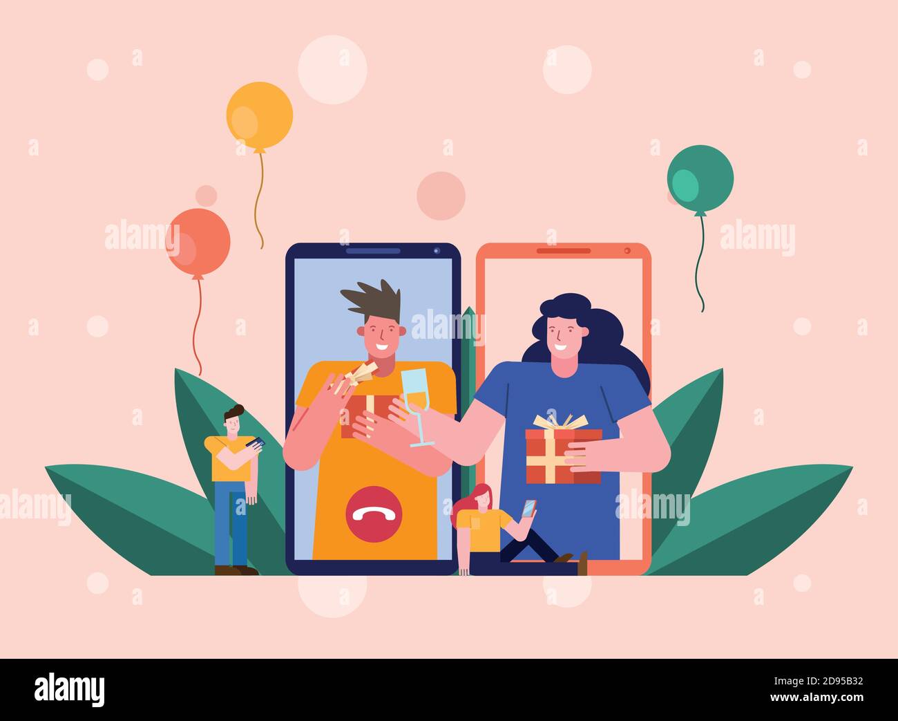 people opening gifts in smartphones characters scene vector ...