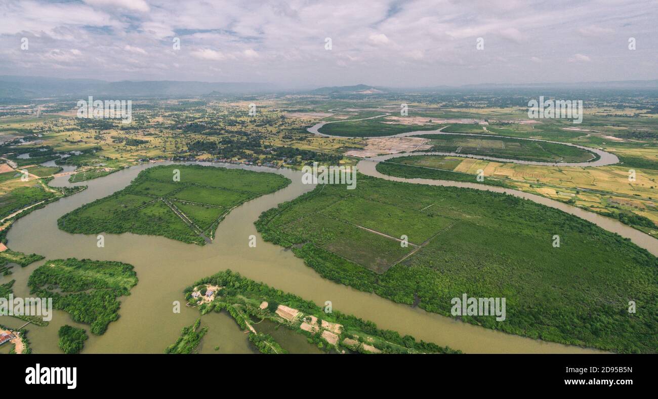 Krong Kampot landscape, Praek Tuek Chhu River, Elephant Mountains in Kampot Cambodia Asia Aerial ...