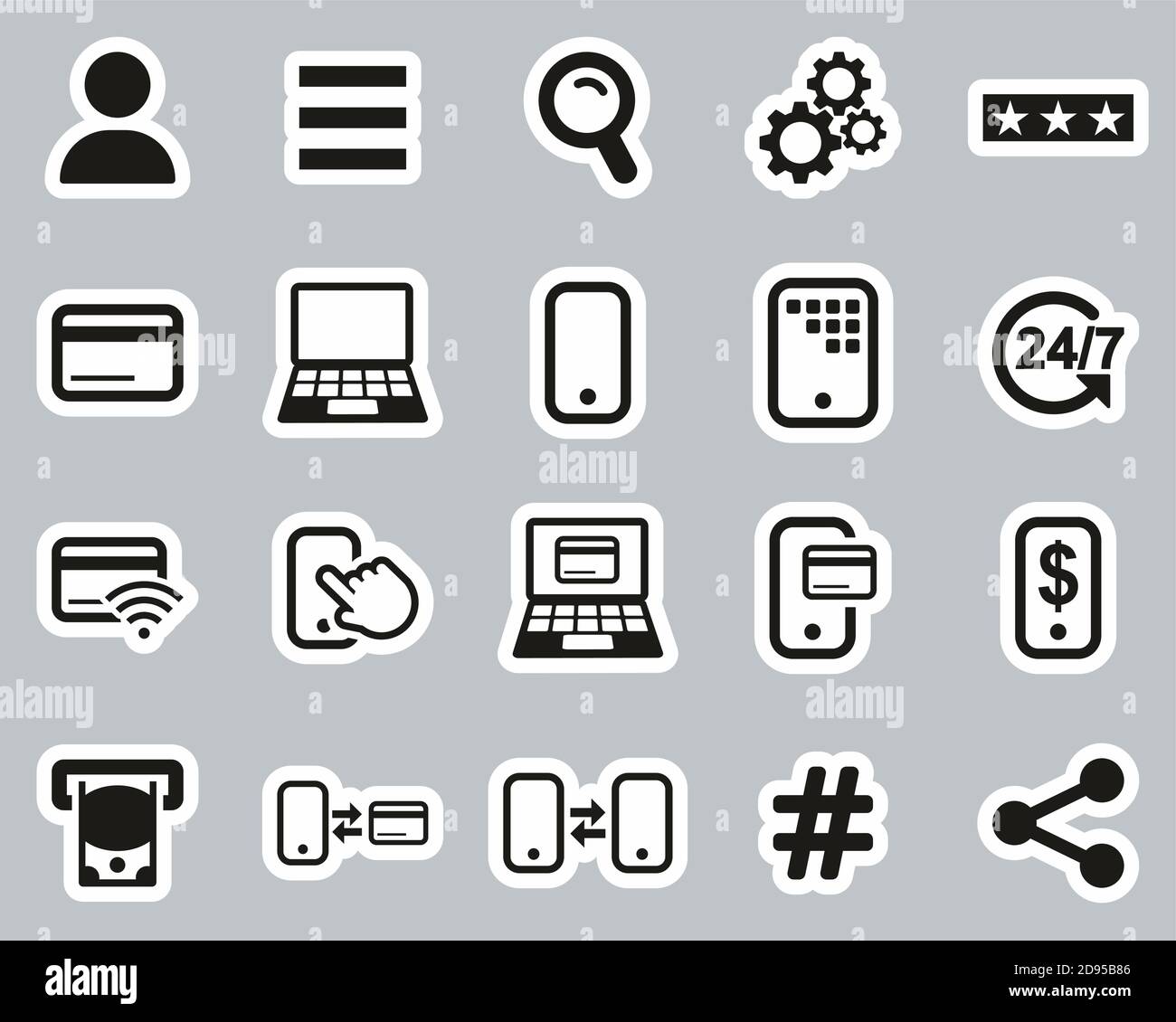 Mobile Banking Icons Black & White Sticker Set Big Stock Vector Image ...