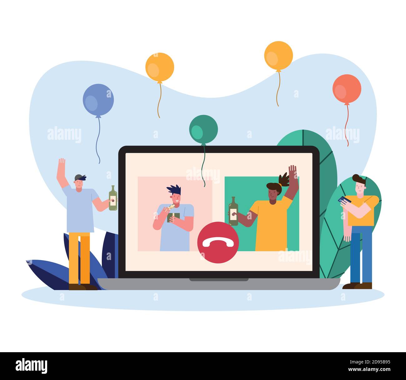people opening gifts in laptop characters scene vector illustration ...
