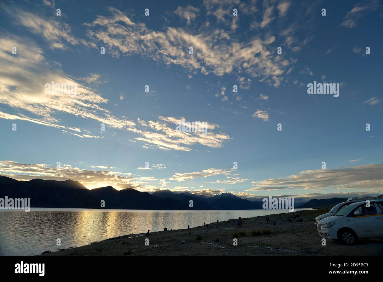 Sunrise over the Pangong Lake. Located in the Changthang region, Ladakh ...