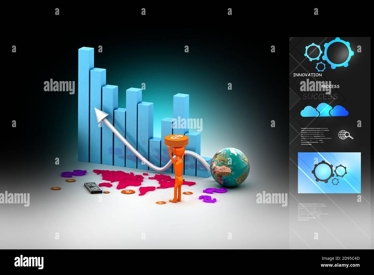 3d business graph with earth and dollars Stock Photo - Alamy