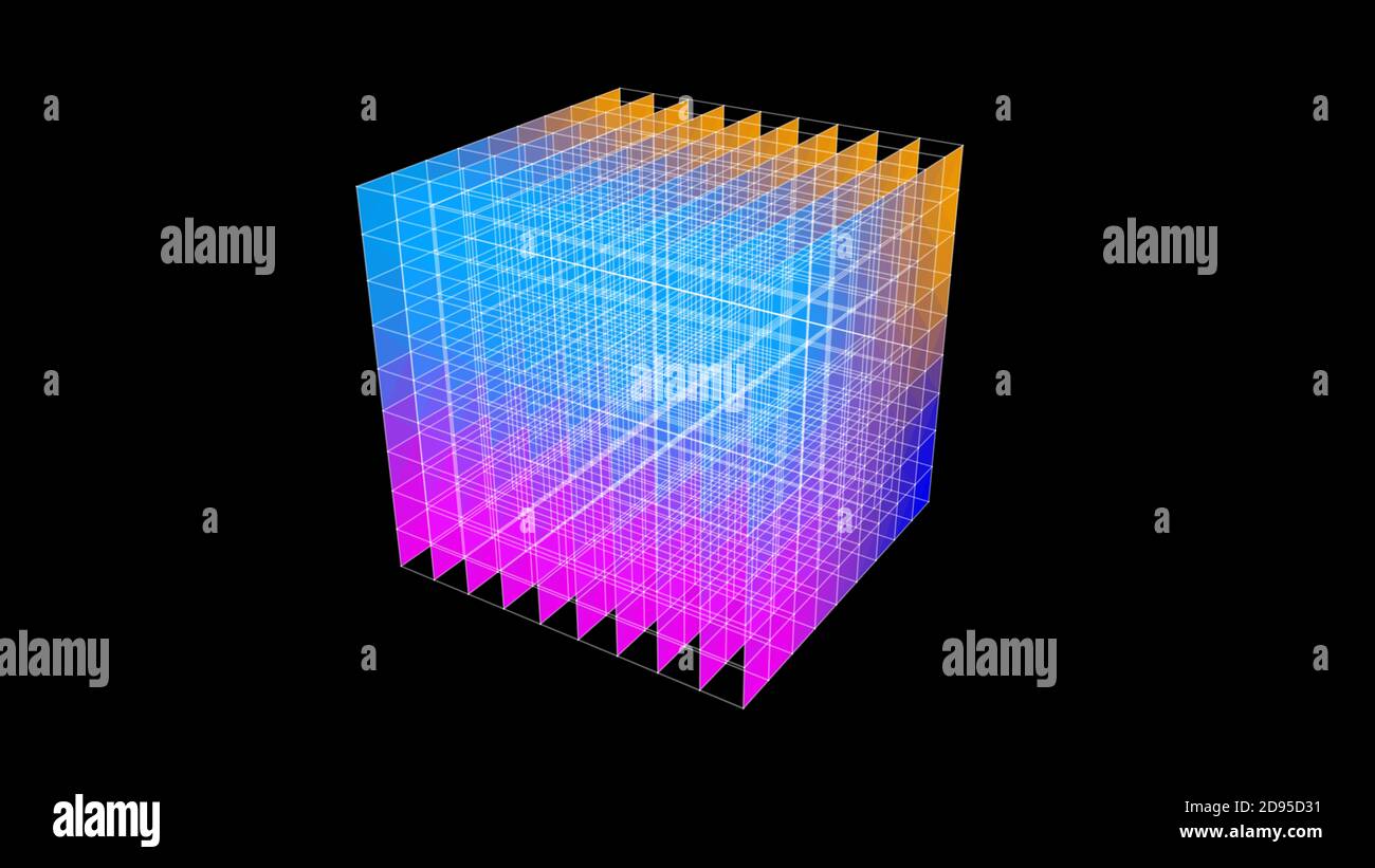 Colored 3D wireframe cube of lines and dots. 3d rendering Stock Photo - Alamy