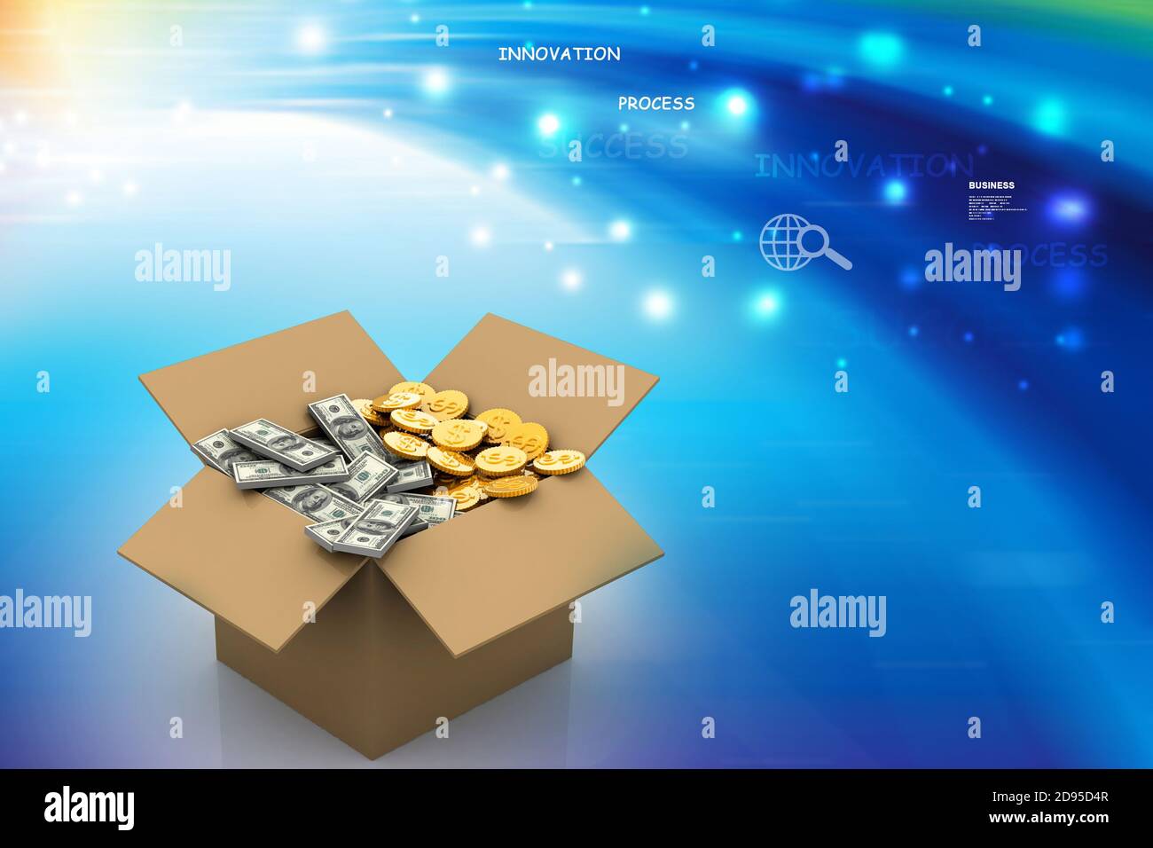 Open Cardboard box with money Stock Photo - Alamy