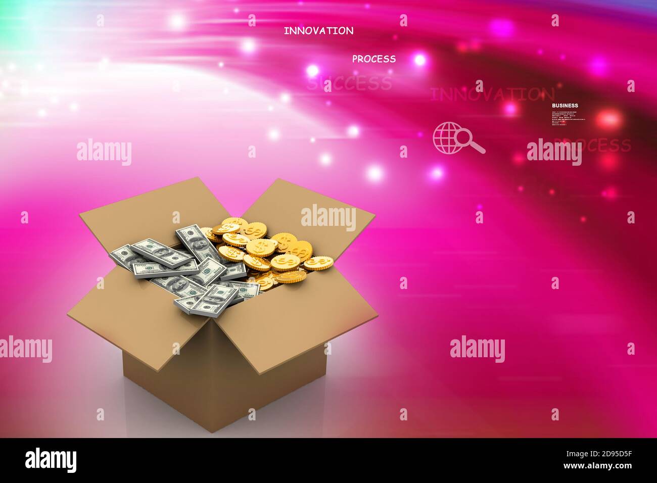 Open Cardboard box with money Stock Photo - Alamy