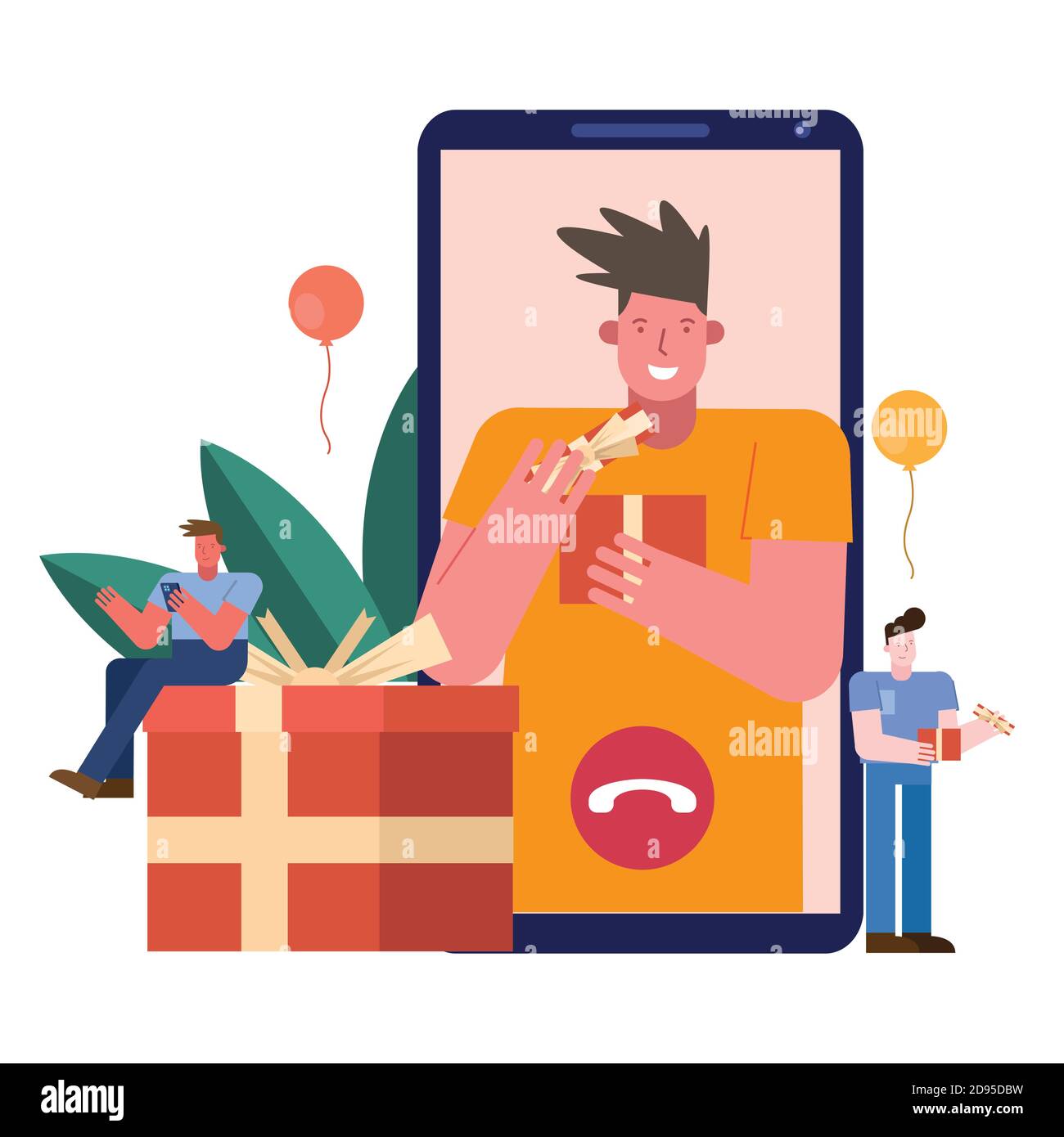 men opening gifts in smartphone characters scene vector illustration ...