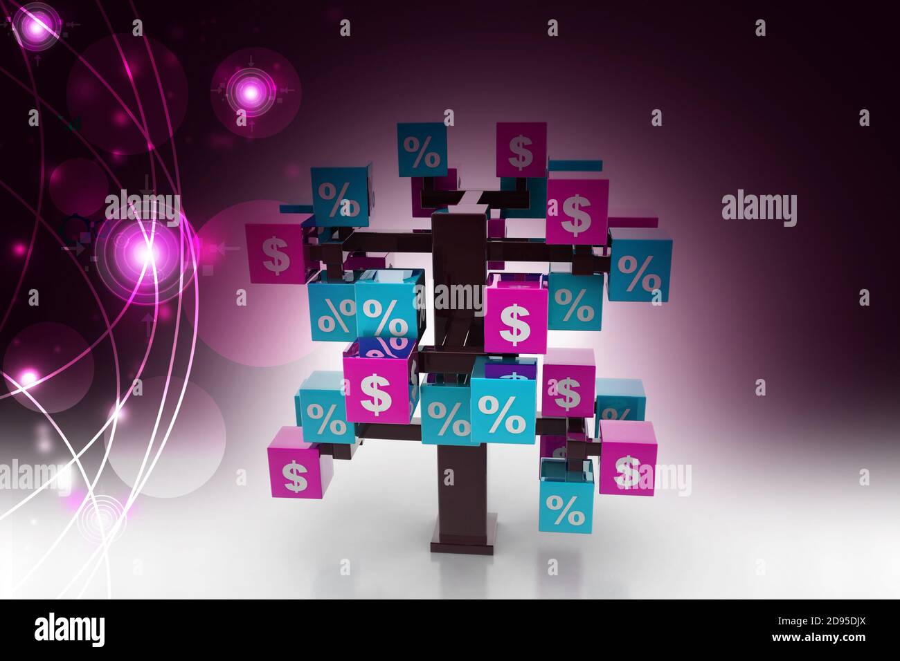 3d tree with percents and dollars Stock Photo - Alamy
