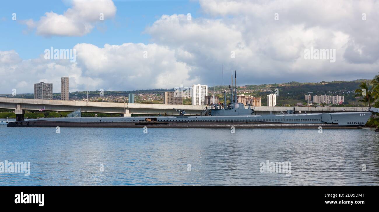 World War Two submarine moored at Pearl Harbor, Oahu, Hawaii Stock ...