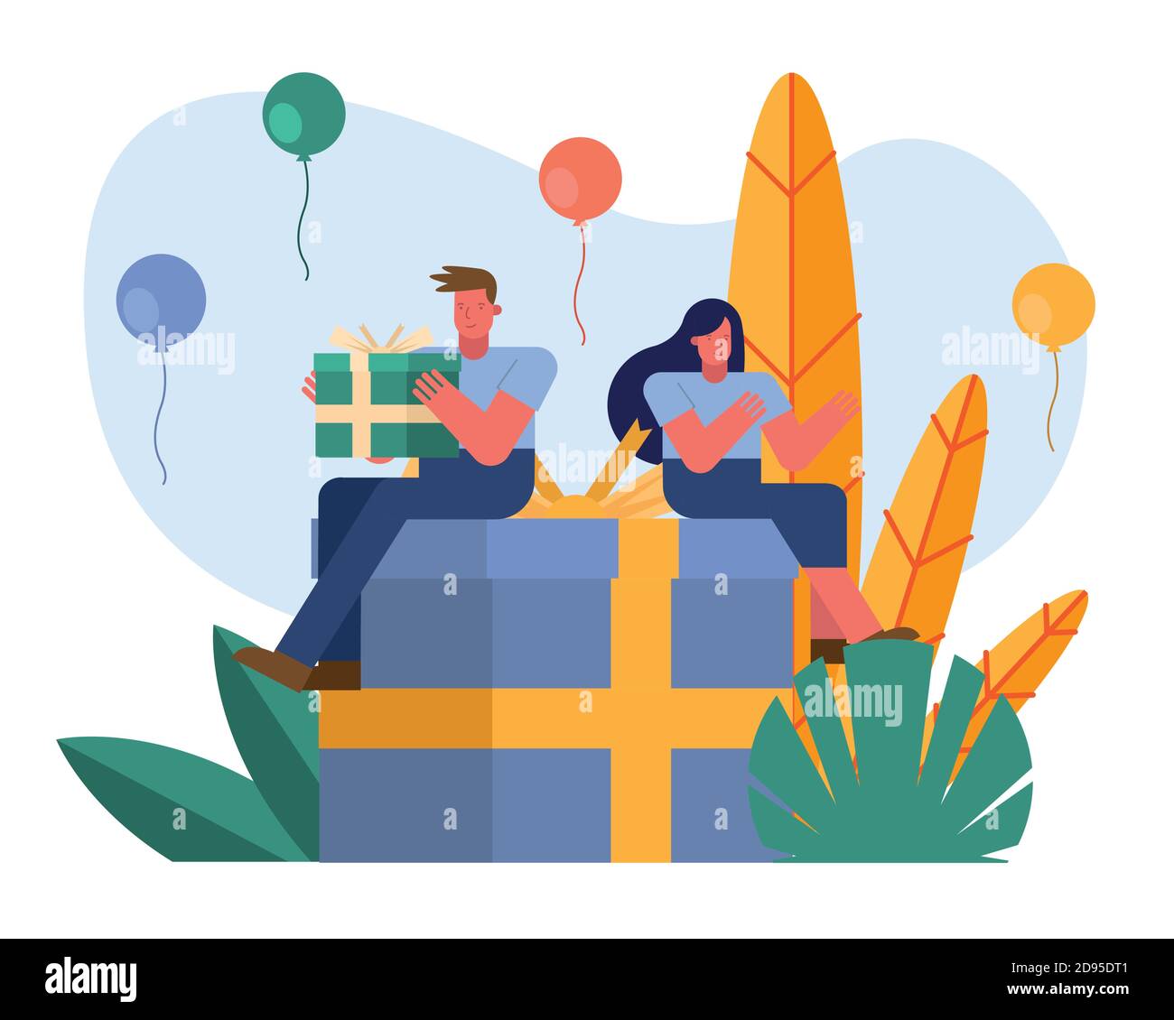 couple opening gifts characters scene vector illustration design Stock ...
