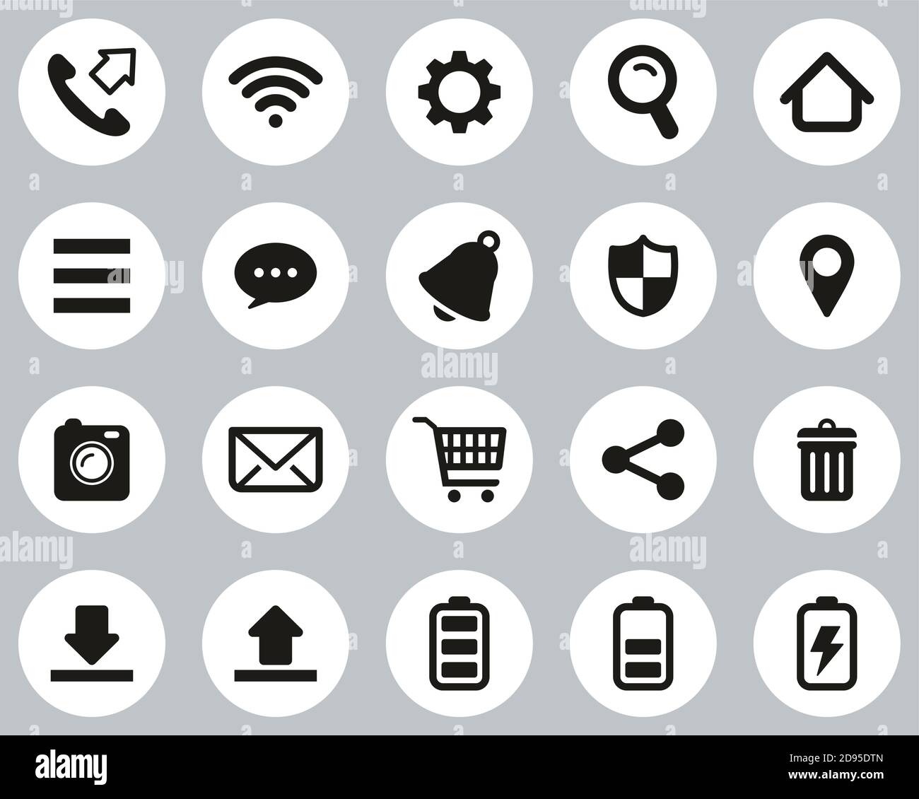 Mobile Phone Or Smartphone Icons Black & White Flat Design Circle Set ...