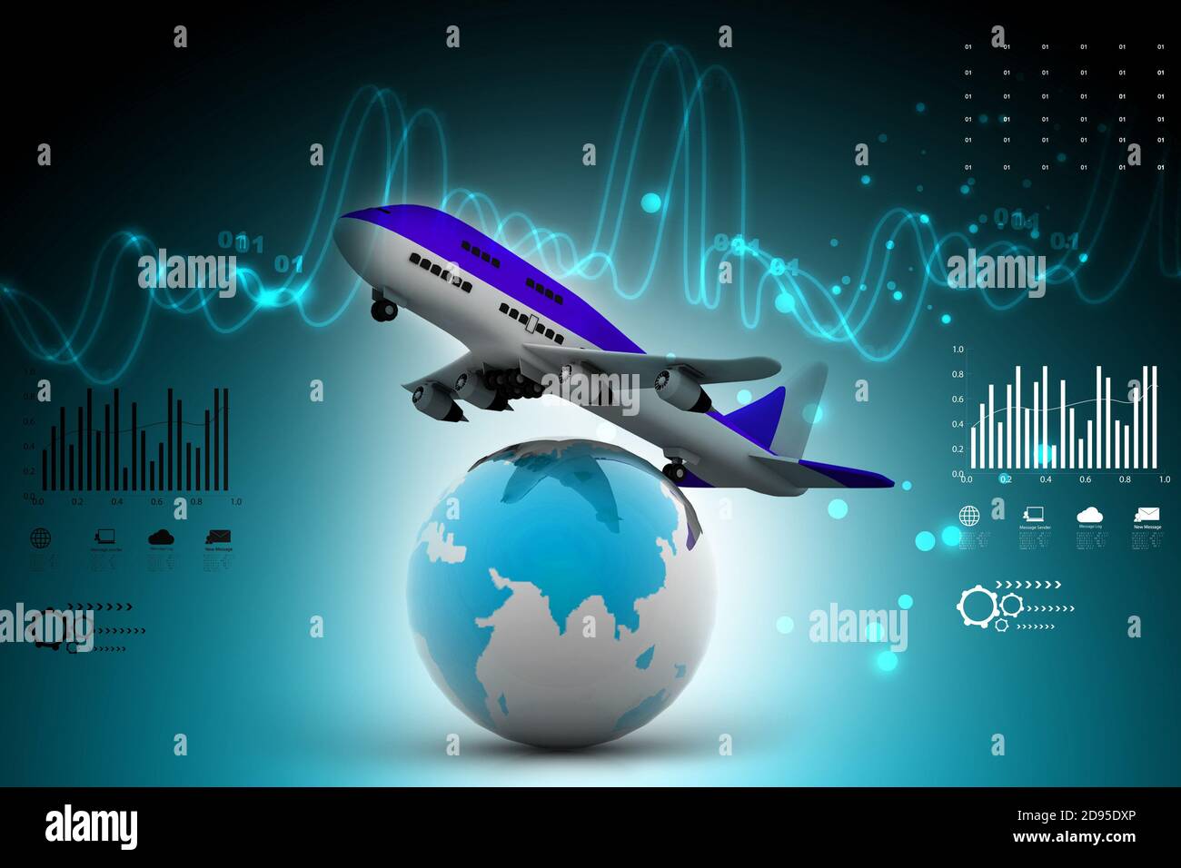 3d Air line over globe Stock Photo - Alamy