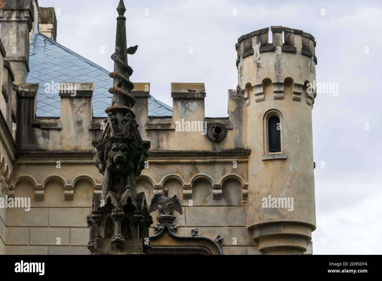 The towers of the Sturdza Castle from Miclauseni, Romania Stock Photo ...