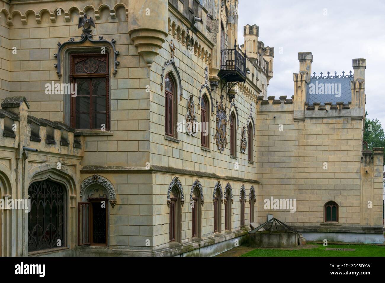 The lateral walls of Sturdza Castle, Miclauseni, Romania Stock Photo ...