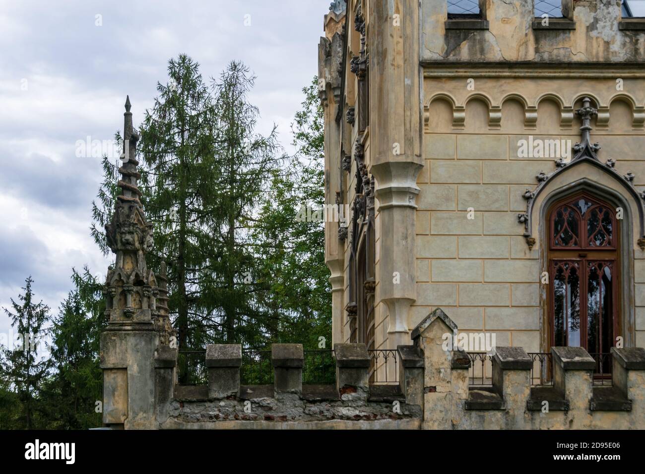 The towers of the Sturdza Castle from Miclauseni, Romania Stock Photo ...