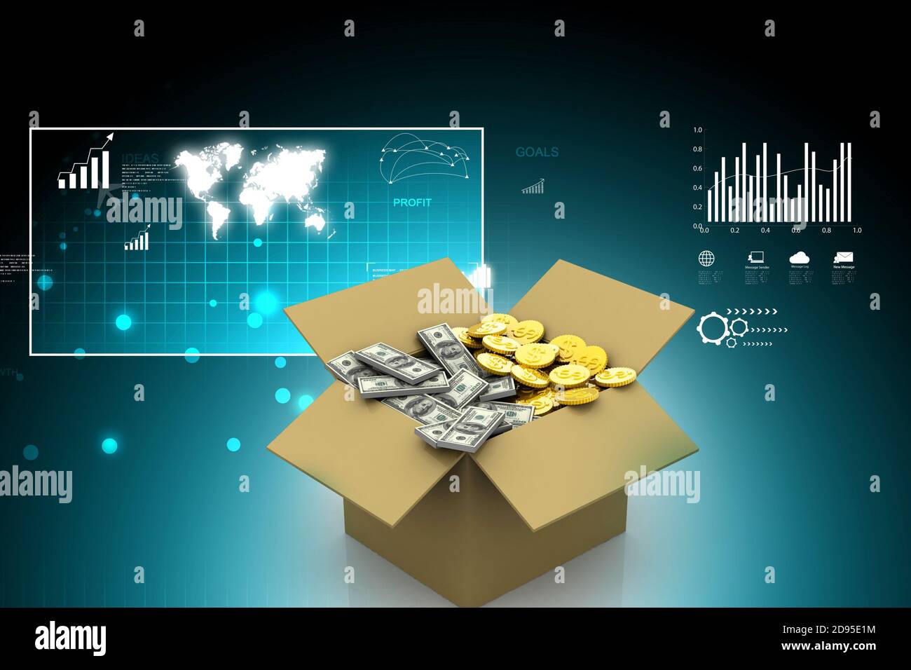 Open Cardboard box with money Stock Photo - Alamy