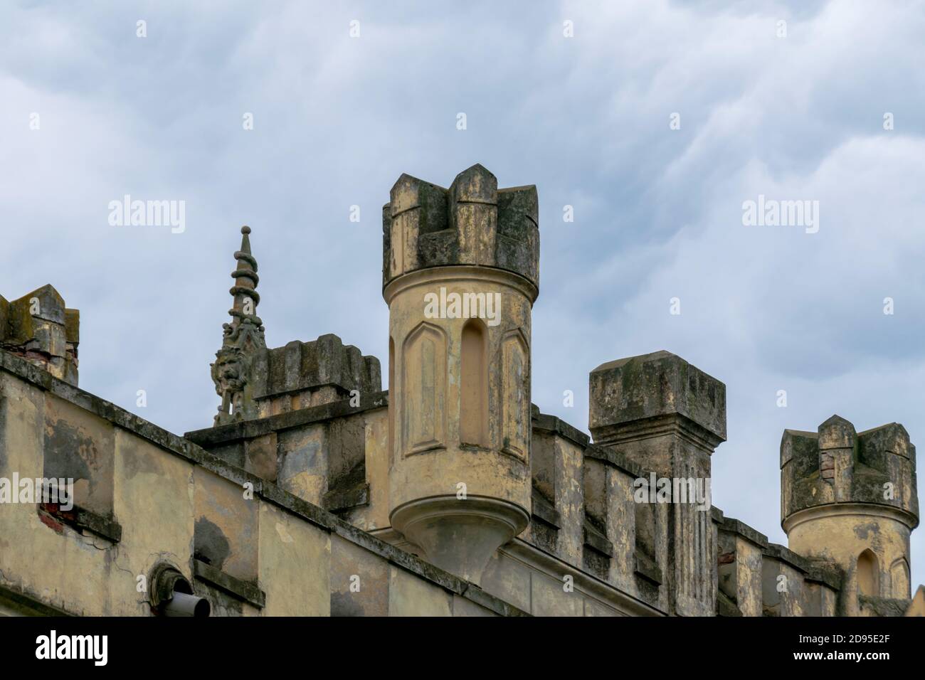 The towers of the Sturdza Castle from Miclauseni, Romania Stock Photo ...