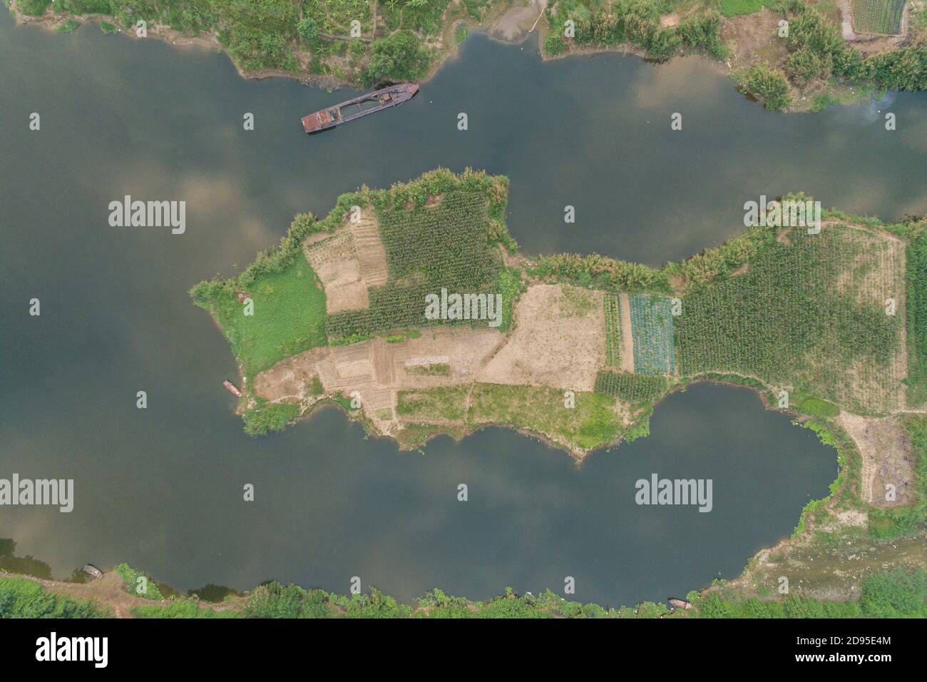Hanoi fields on Red River Delta in Vietnam Aerial Drone Photo view ...