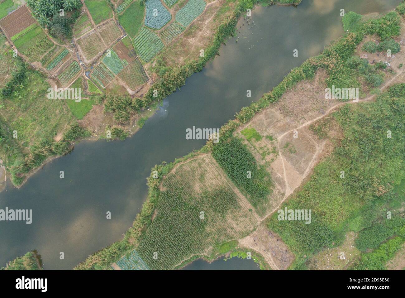 Hanoi fields on Red River Delta in Vietnam Aerial Drone Photo view ...