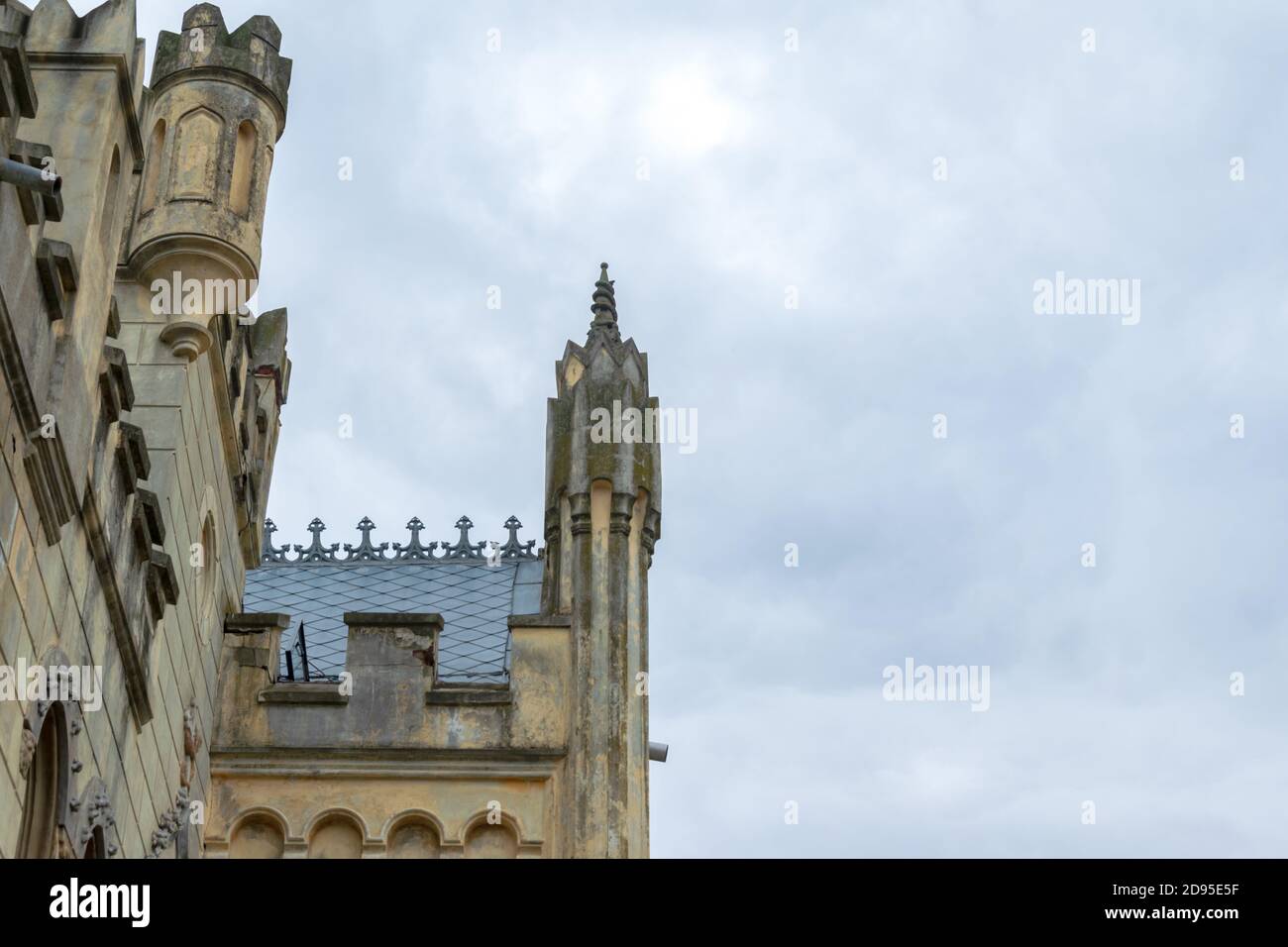 The towers of the Sturdza Castle from Miclauseni, Romania Stock Photo ...