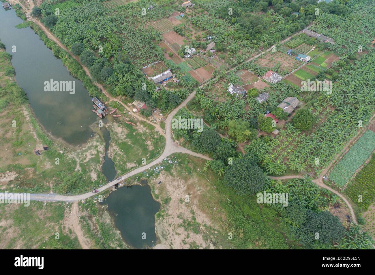 Hanoi fields on Red River Delta in Vietnam Aerial Drone Photo view ...