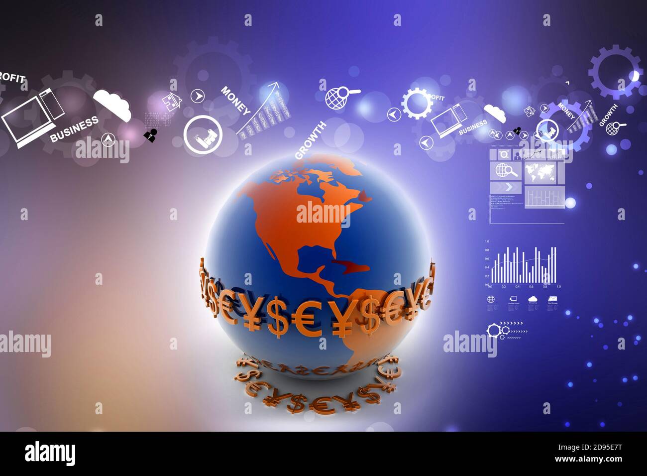 3d illustration of World and currency Stock Photo - Alamy