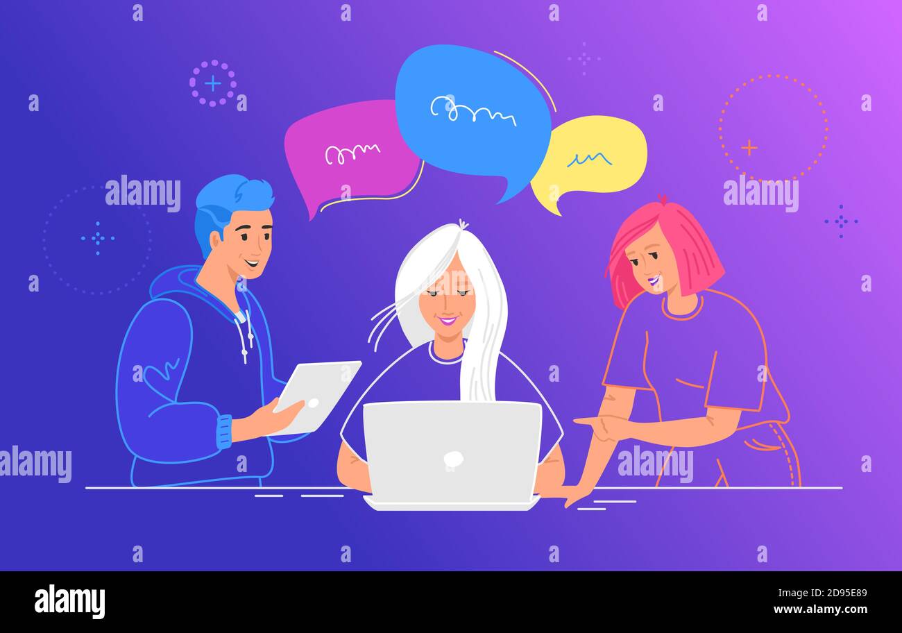 Three guys working as a team on a new project or startup Stock Vector ...