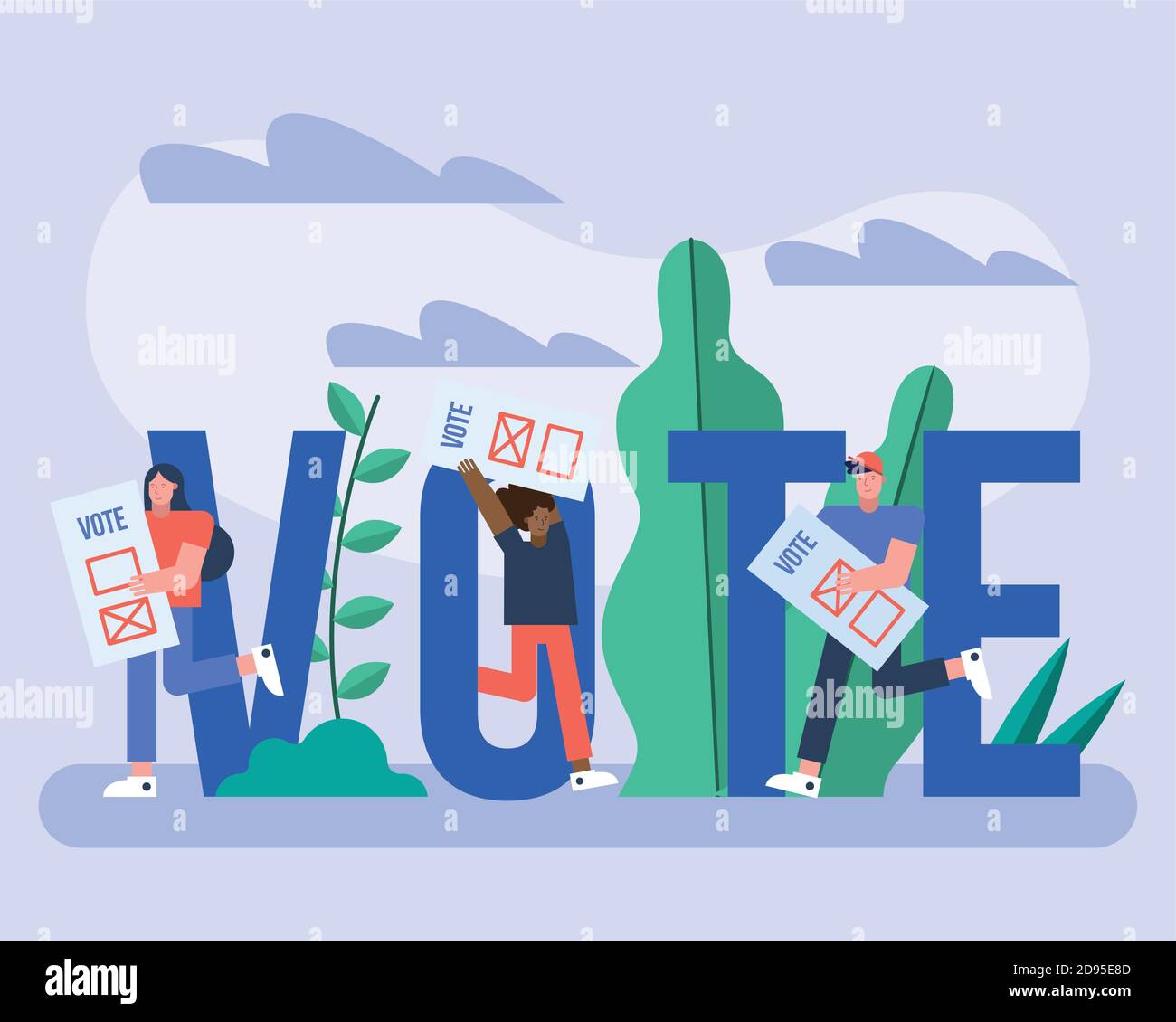 group of voters with voting cards and letters election day vector ...