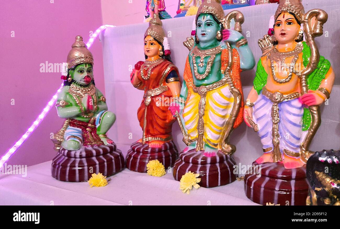 God Rama with Seeta and Hanuman Indian god Stock Photo - Alamy