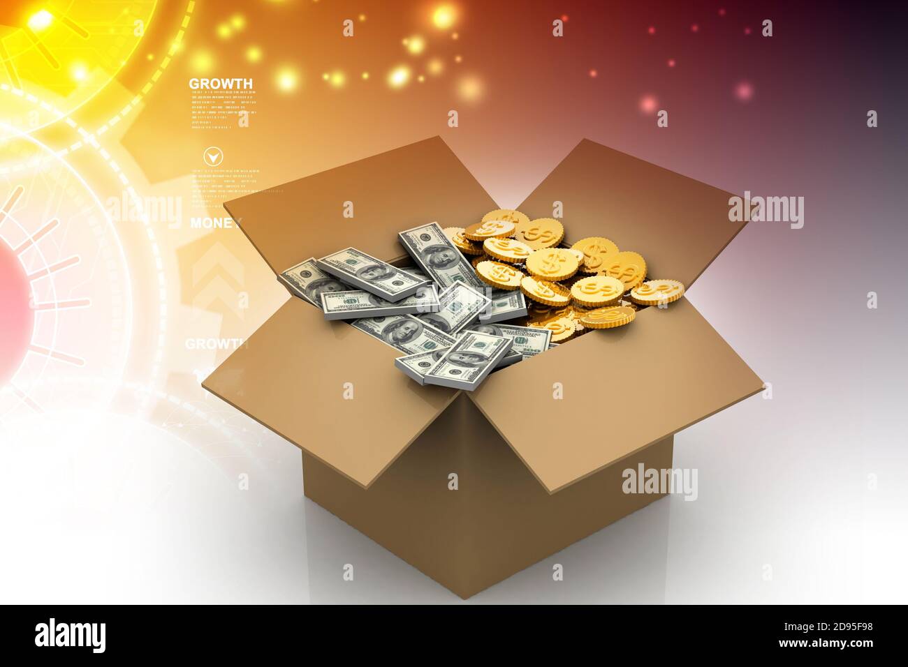 Open Cardboard box with money Stock Photo - Alamy