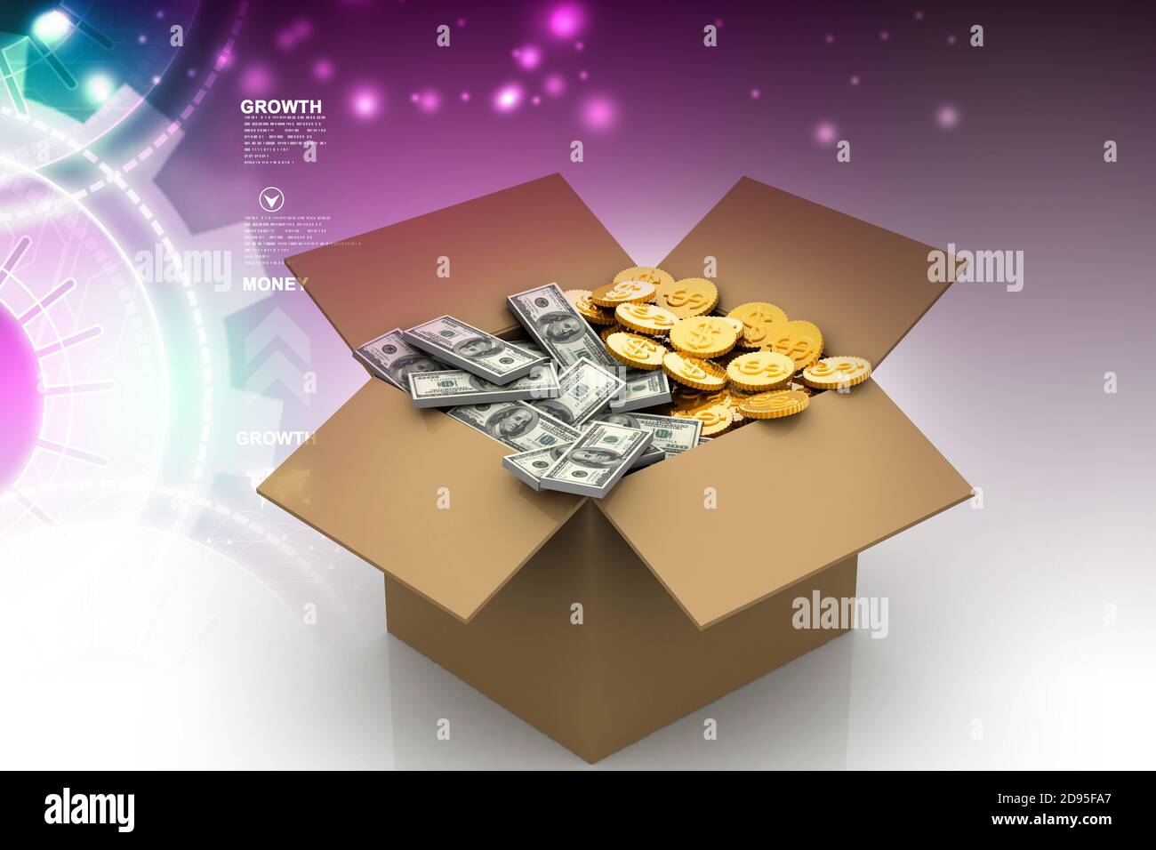 Open Cardboard box with money Stock Photo - Alamy