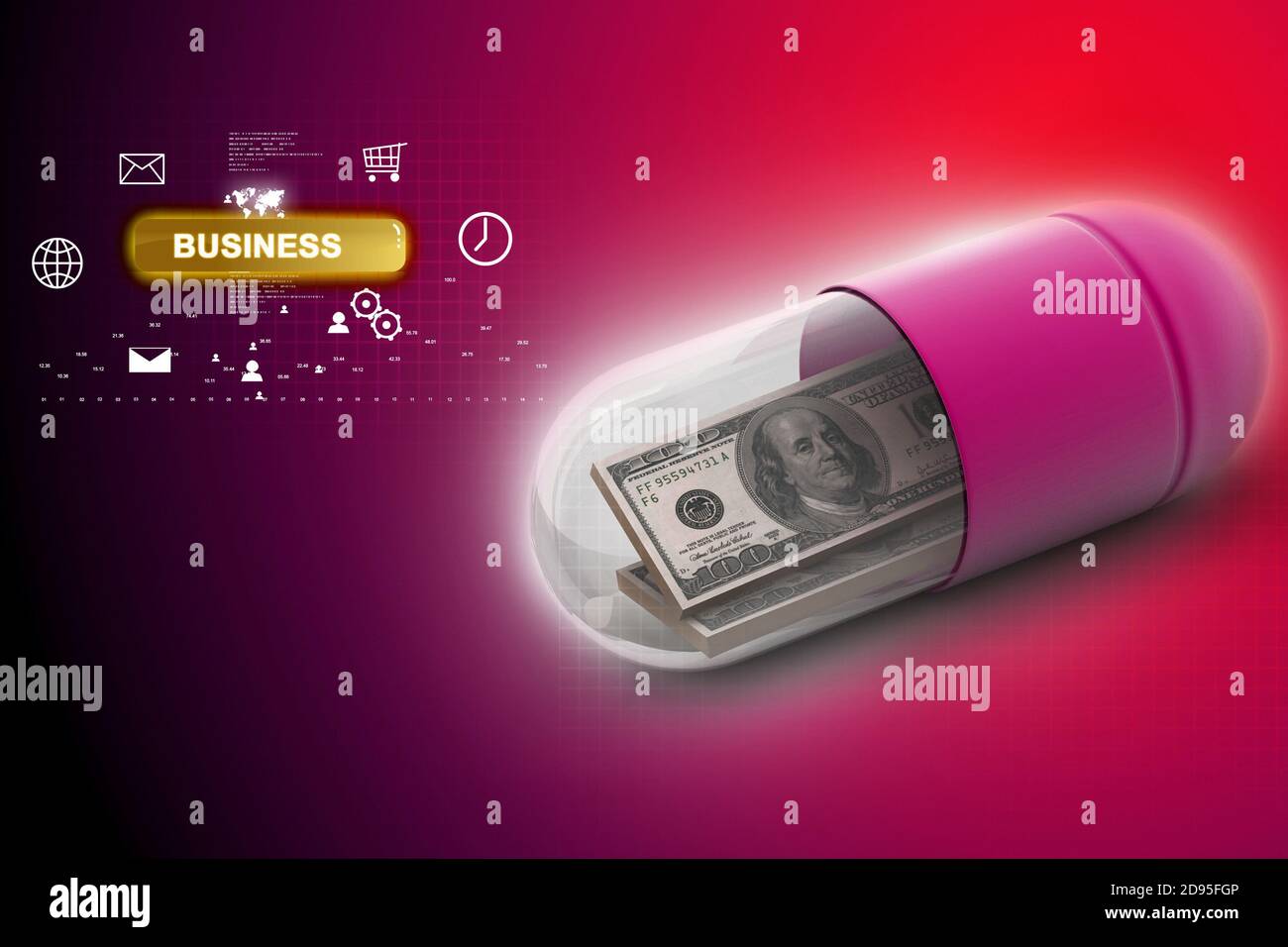 3d illustration of Red pill filled with dollar Stock Photo - Alamy
