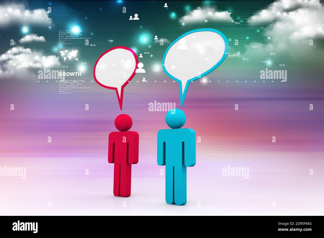 Two people talk in speech bubbles Stock Photo - Alamy