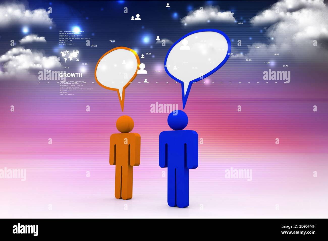 Two people talk in speech bubbles Stock Photo - Alamy